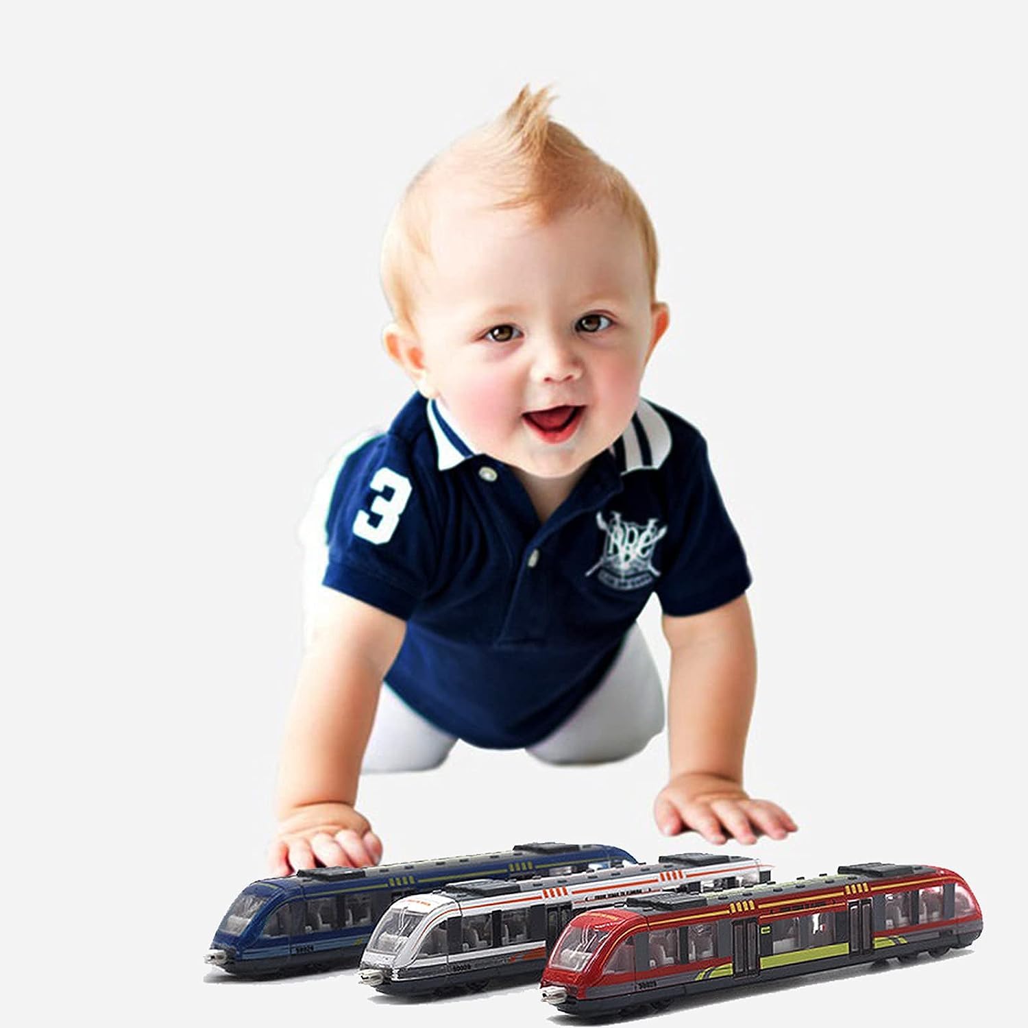 OTONOPI Toy Train Set High Speed Locomotive Engine Die Cast Model Car Sliding Linked Subway Bullet Train Set for Kids Pack of 3