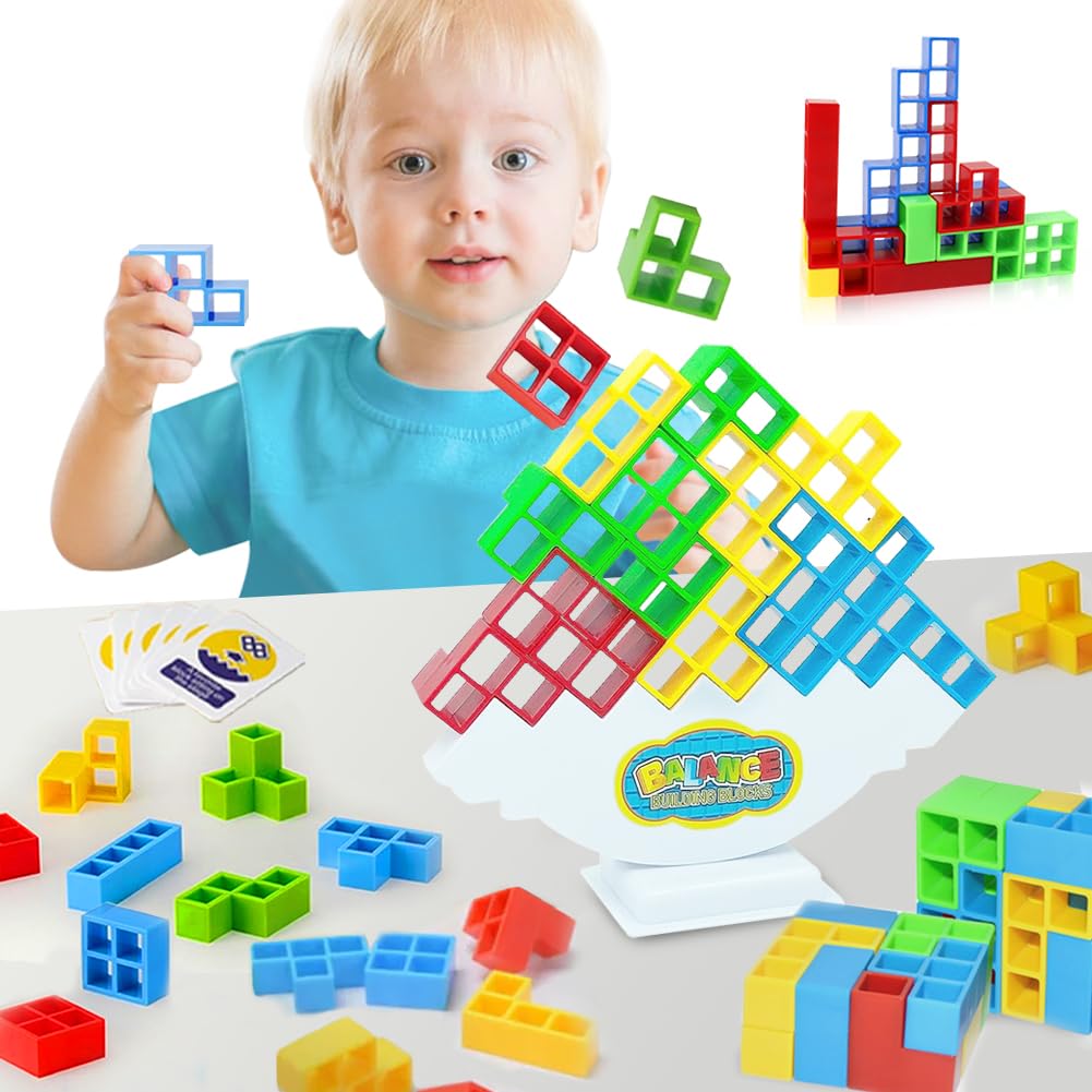 ciwich Tetra Tower Balance Stacking Blocks Game，48Pcs Stacking Team Building Blocks Board Game for Kids & Adult, Perfect Family Game Party Team Building Games Toy