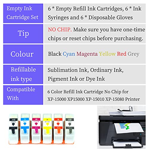 Gooyule 312XL Sublimation Ink Cartridges No Chip Refillable Ink Cartridge for XP-15000 XP-15010 XP-15080 Remanufactured Ink Cartridges Without Chip & Ink for XP15000 Printer