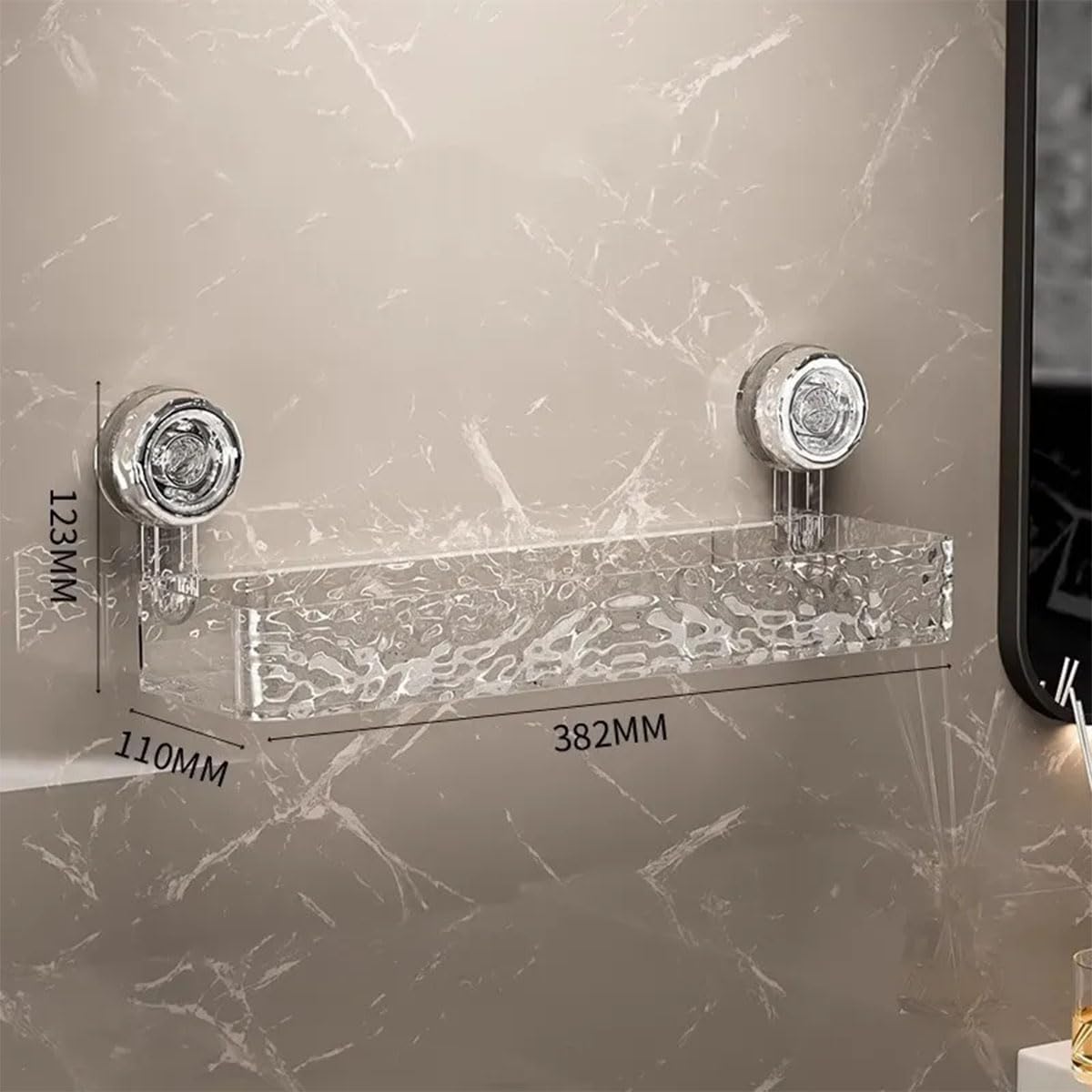 LGQY Raidley No Drill Clear Wall Caddy, Drill-Free Removable Multi Triangle Storage,2024 new light luxury style glacier pattern suction cup shelf (Clear-B)