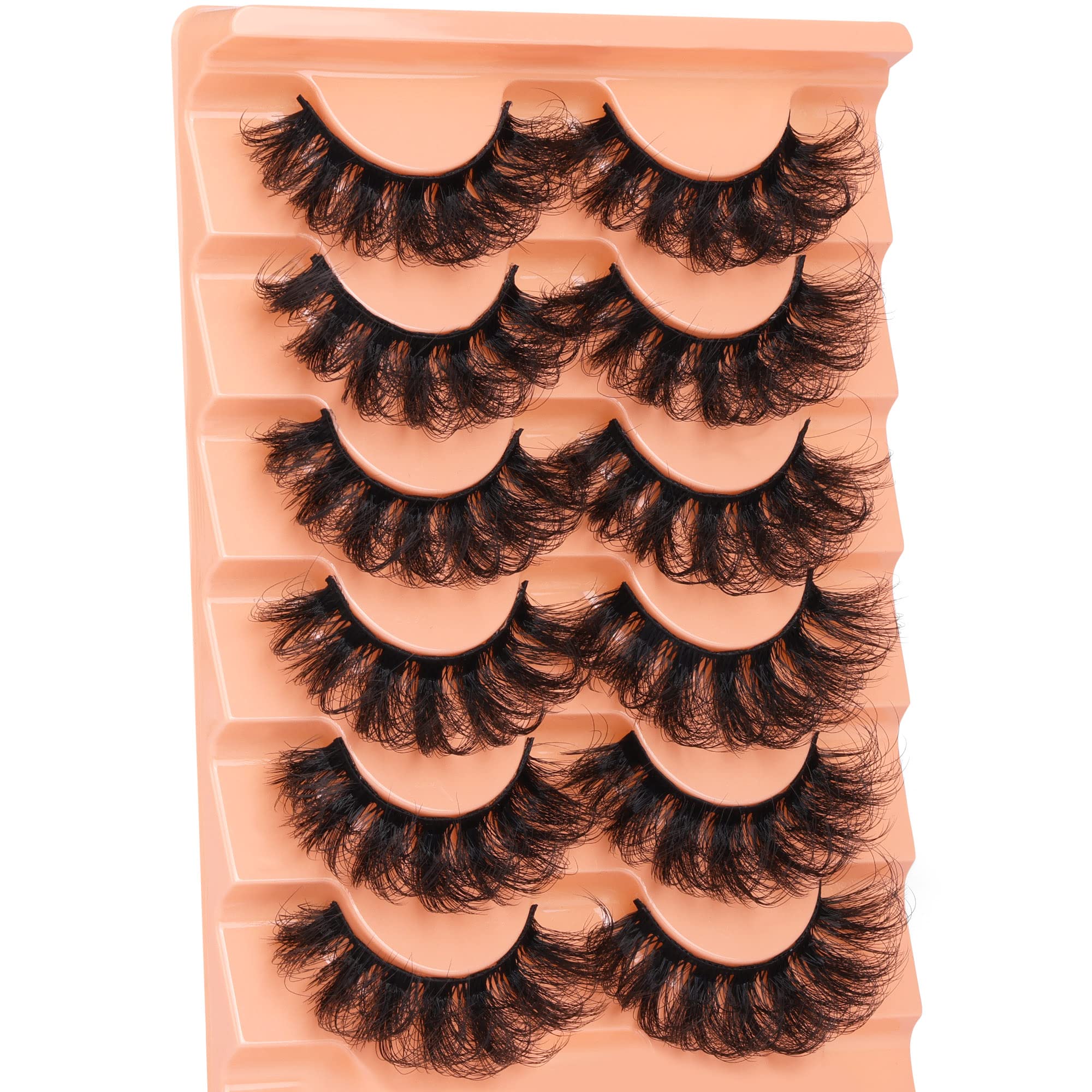 Dramatic False Eyelashes Fluffy Mink Lashes that Look Like Extensions Volume Wispy Eye Lashes Pack Long Thick D Curl Strip Fake Eyelashes 6 Pairs