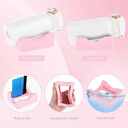 Giantree Silicone Cup Holder with Built-in Slot, Cup Cradle for Crafting Use to Apply Vinyl Decal Small Tumbler Stand Cup Holder with Felt Edge Squeegee Suit for Glass Cups Bottles Mugs(Pink)