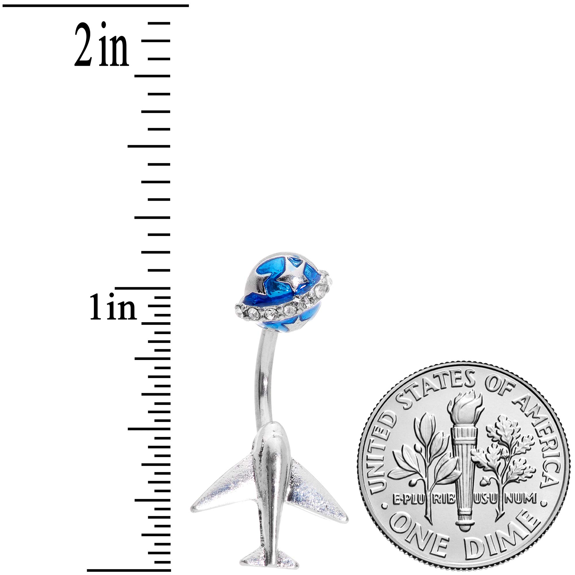 Body Candy Womens 14G Stainless Steel Navel Ring Piercing Blue World Traveler Airplane Belly Button Ring