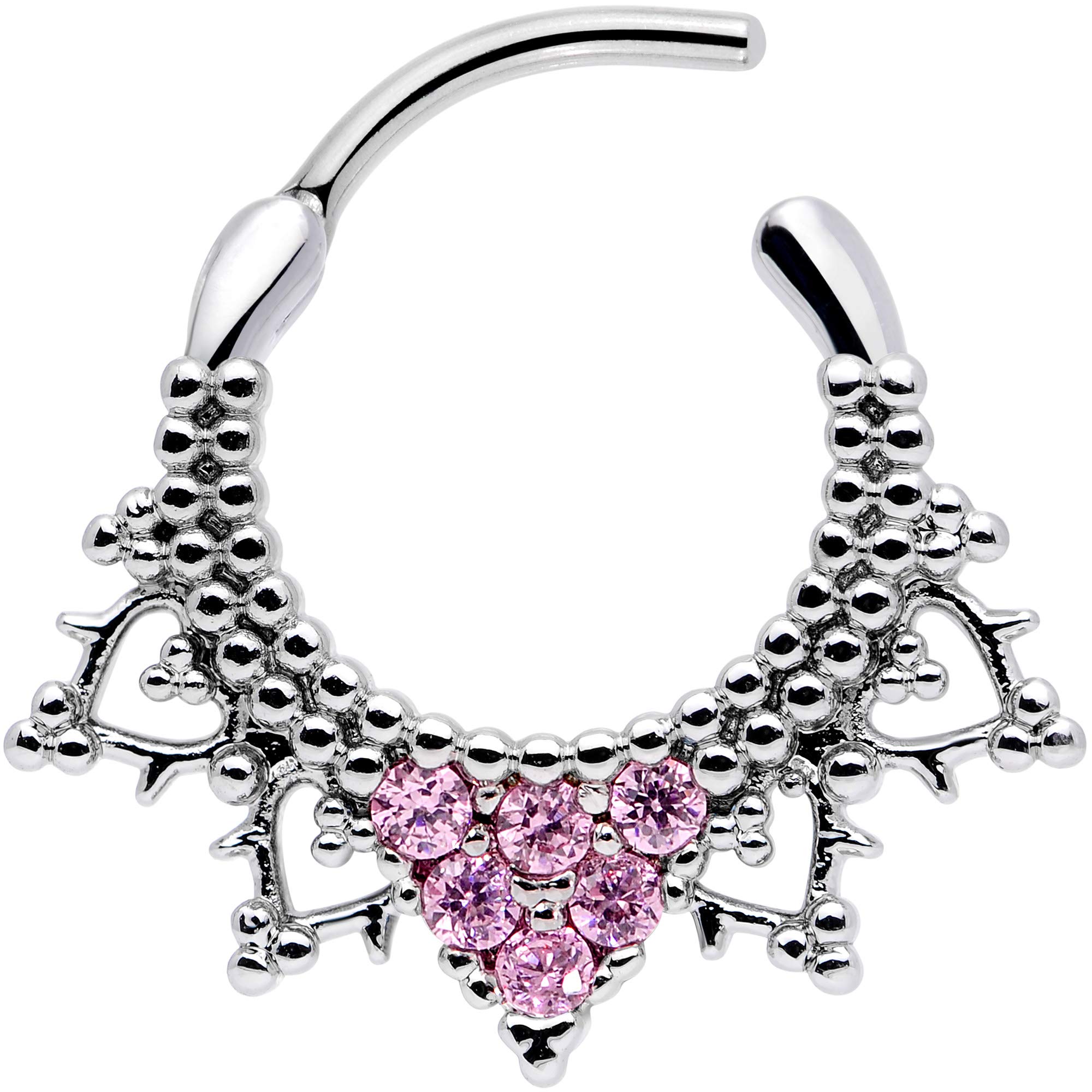 Body Candy Womens 16G Stainless Steel Septum Pink Accent Daith Tragus Nose Ring Cartilage Clicker 3/8"