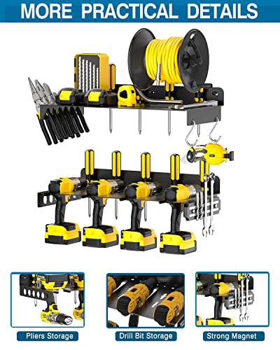 Power Tool Storage Rack, Amoowis Tool Organizer, Metal Shelf Utility Racks, Shelves for Garage Organization and Storage, Pegboard Drill Holder Wall Mount with Magnetic Strip for Screwdriver, Drill Bit