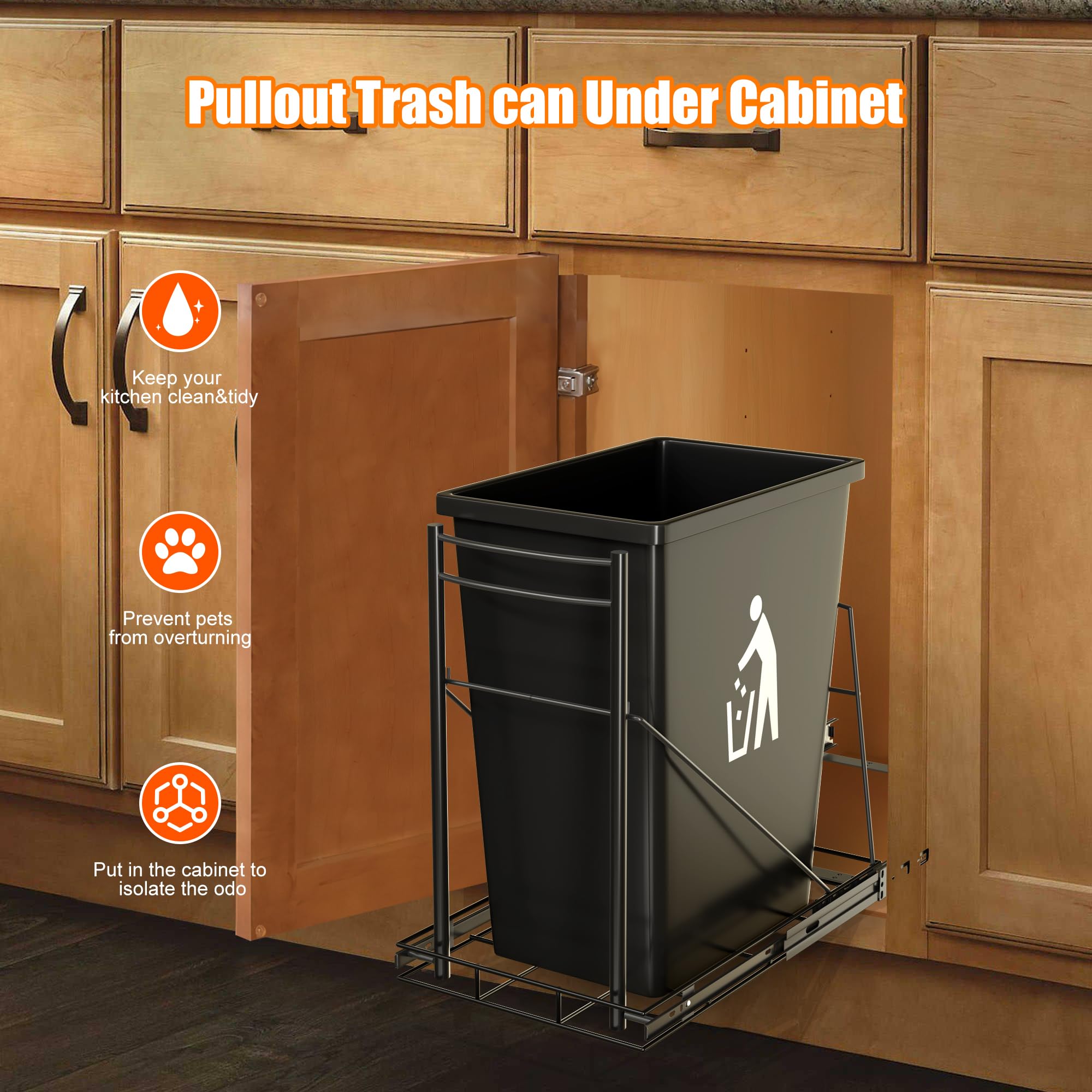 Feidyns Pull Out Trash Can Under Cabinet, Under Sink Garbage Can Pull Out Slider for Kitchen Cabinet Garbage Can, Under Sink Trash Can for 10 Gallon Trash Can, Trash Can Not Included (Black Ink)
