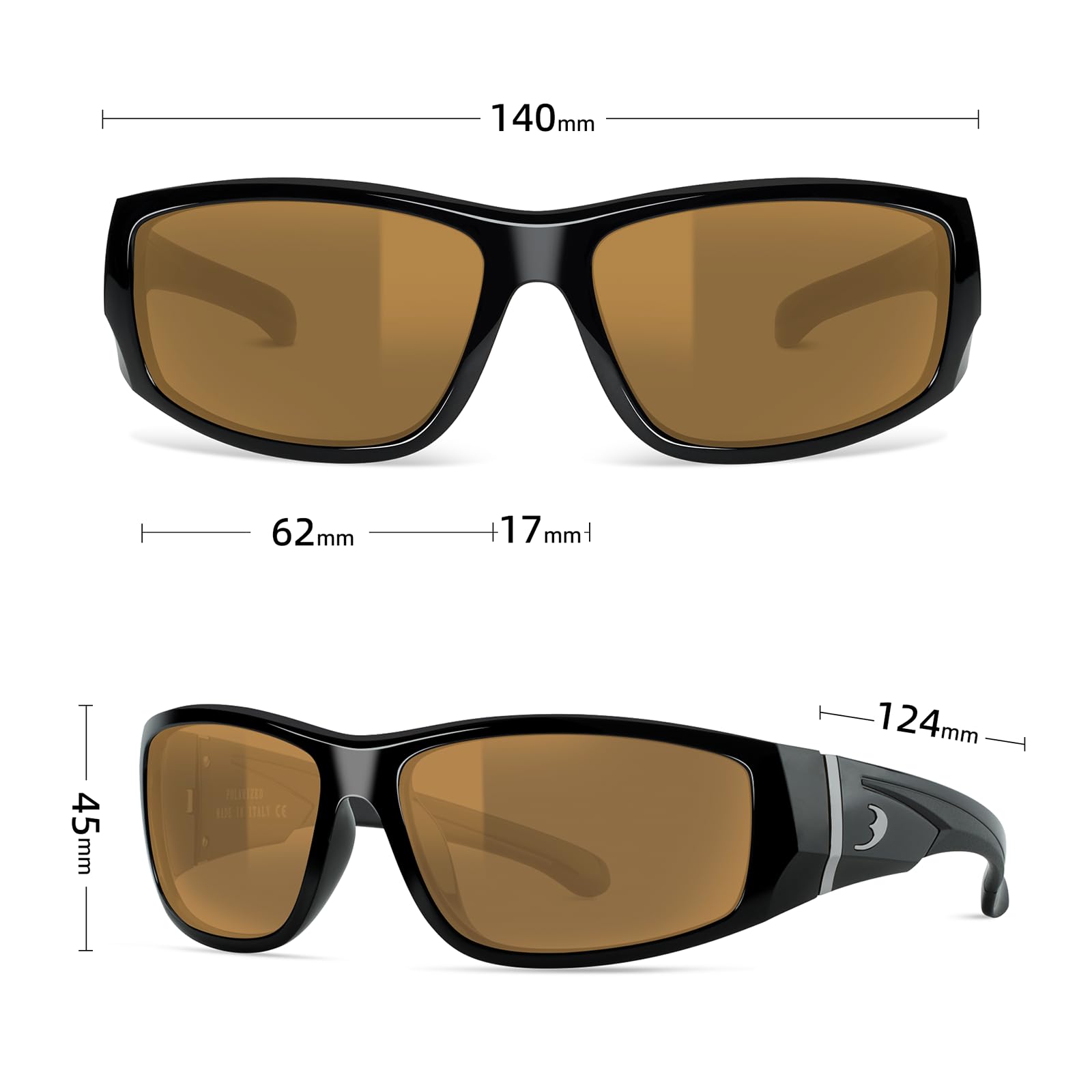 BNUS Sunglasses for Men & Women, Polarized glass lens, Color Mirrored Scratch Proof (B7036 Black/Grey Non-polarized, Glass lens)