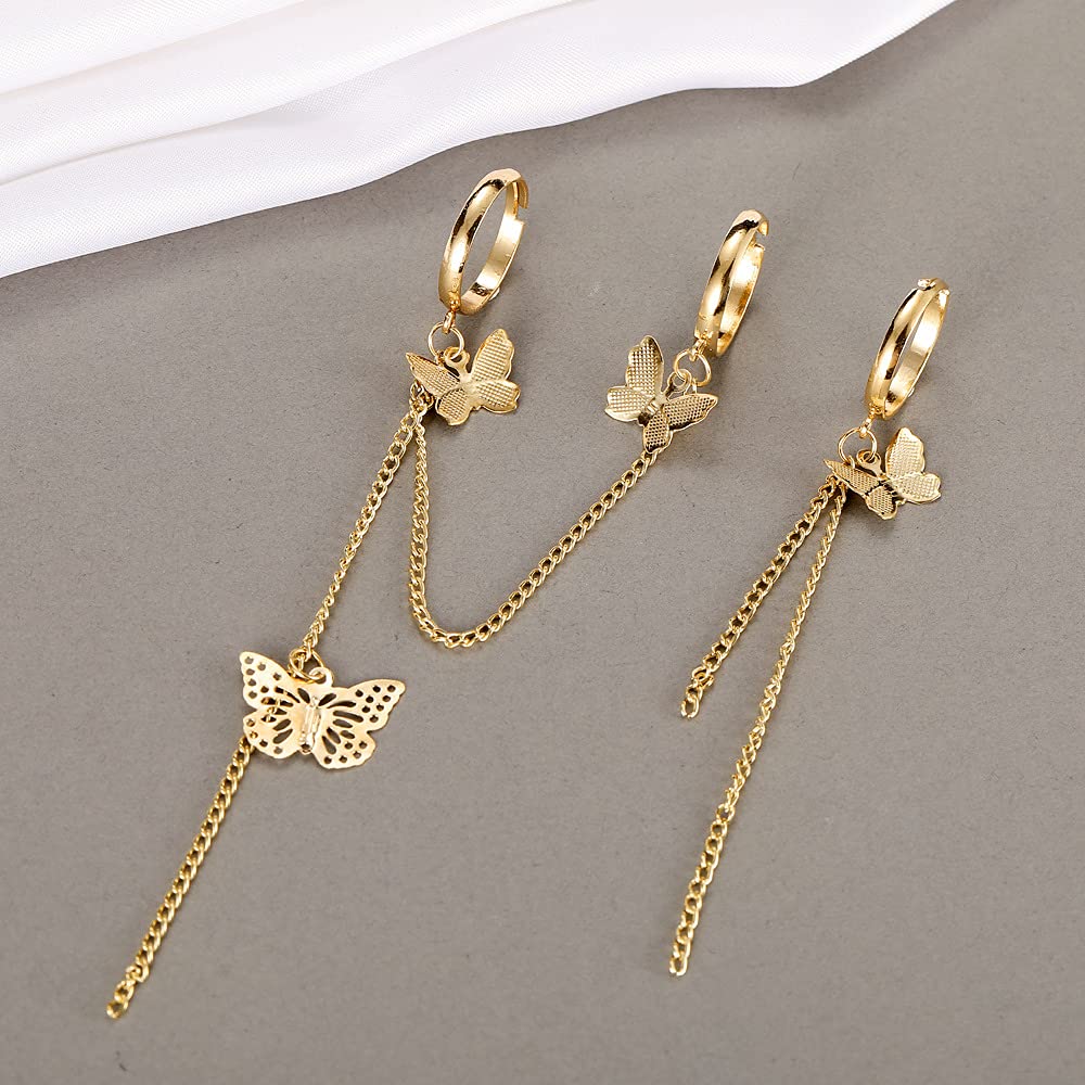 CJIAYUJEW Gold Punk Vintage Chain Finger Rings Set for Women Men,Gold Butterfly Chain Ring, Novelty Gothic Cross Open Adjustable Rings Stackable Gold Knuckle Rings (Gold)