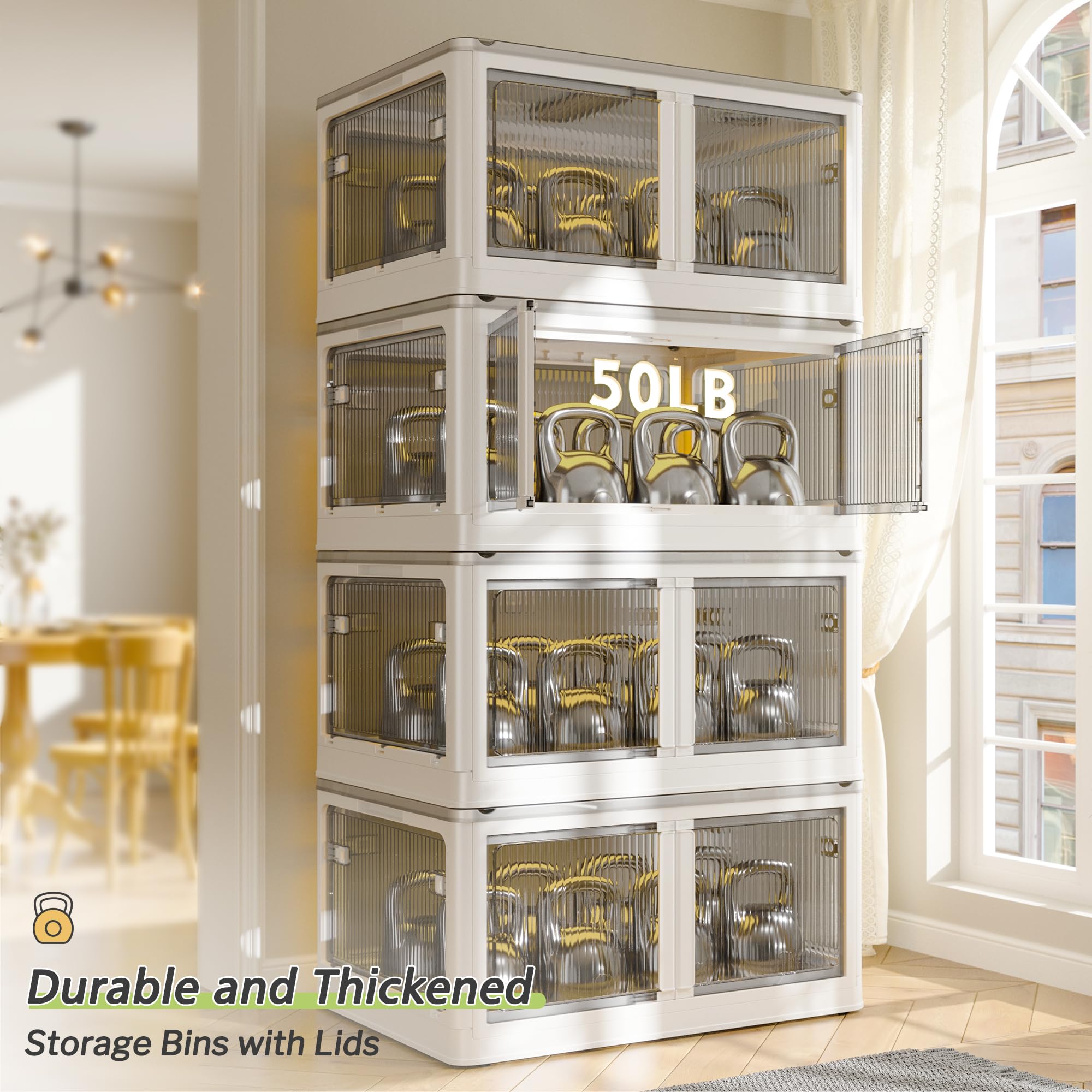 EnHomee 120GAL Storage Bins with Lids Stackable Storage Bins with Wheels Large Plastic Storage Bins Collapsible Storage Box Container Closet Organizers and Storage for Bedroom Kitchen Office Roomy 4PC