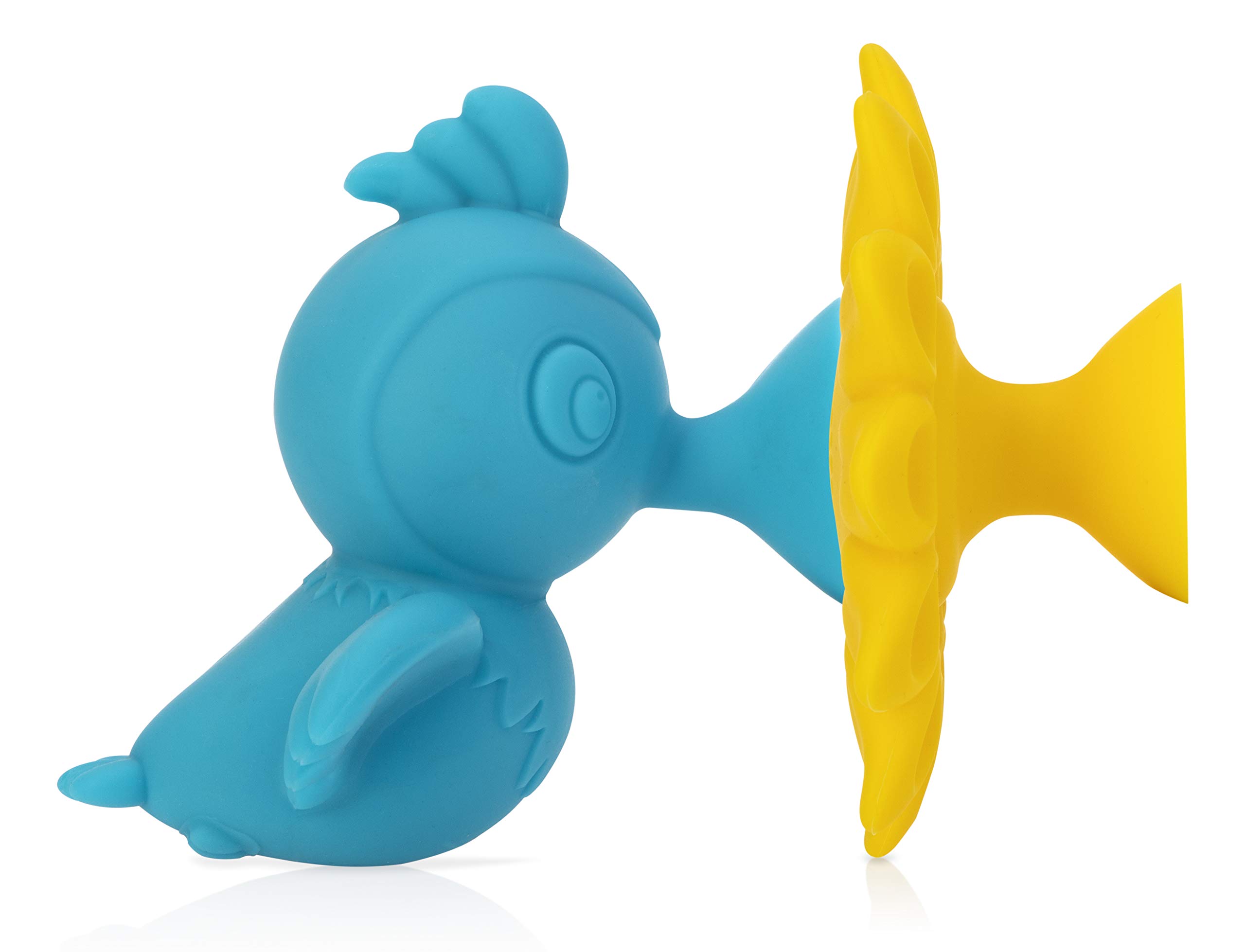 Nuby Silly Hummingbird & Flower Interactive Suction Toys with Built-in Rattle, 2 Piece, Aqua / Yellow