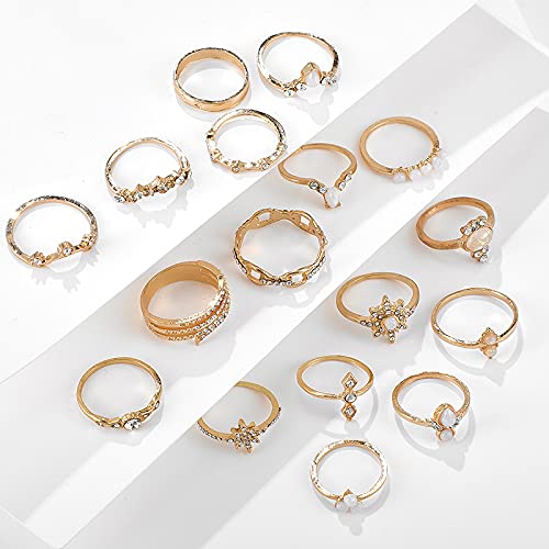 CJIAYUJEW Gold Stackable Rings Sets,Bohemian Peak Sea Wave Compass Turquoise Knuckle Rings Set for Women Men (C-17PCS)