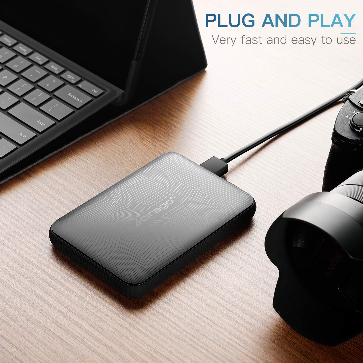 CIRAGO 2TB Slim External Portable Hard Drive, Drop Shock HDD- USB 3.0 for PC, Mac, Desktop, Laptop, MacBook, Chromebook, Xbox One, Xbox 360, PS4 (Black)