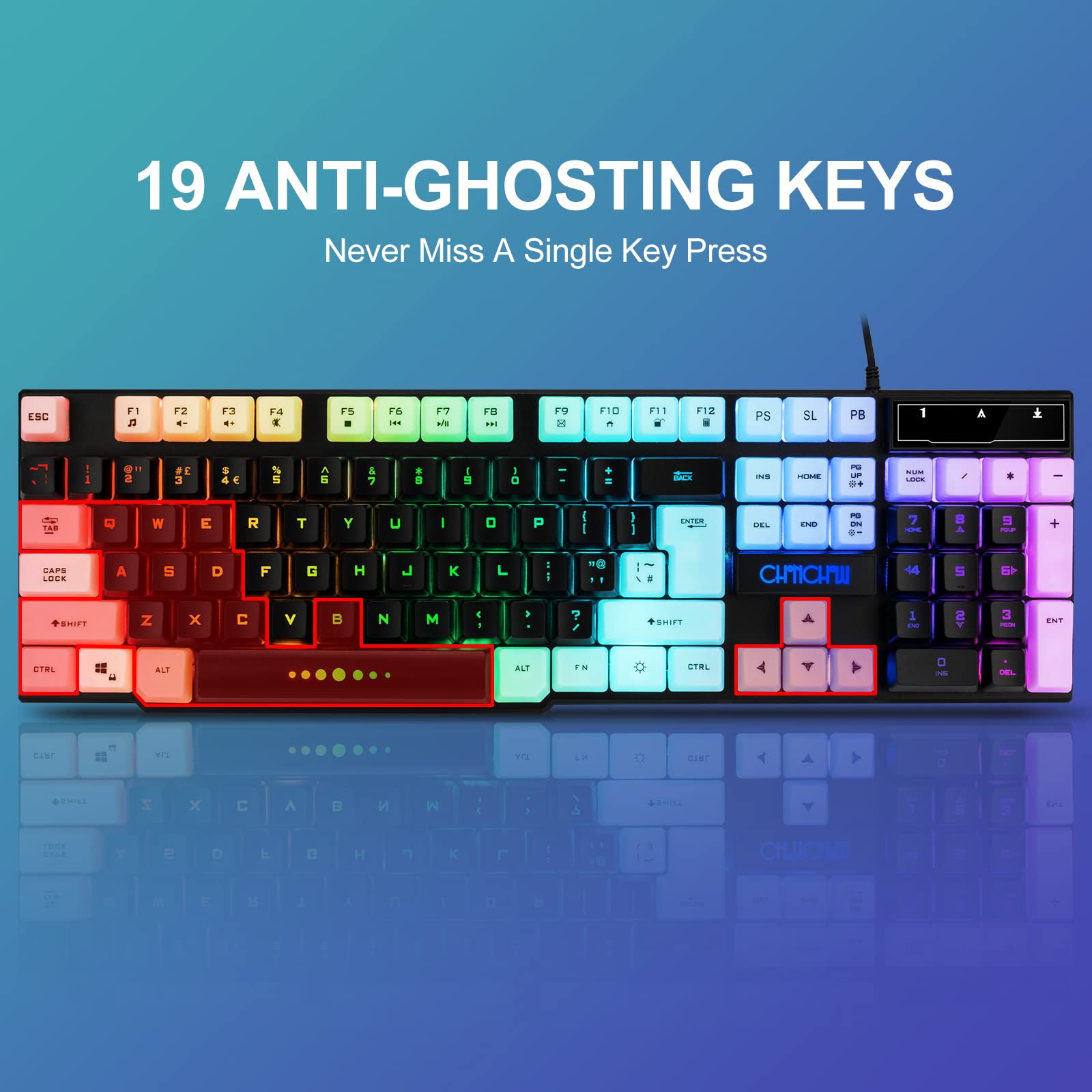 CHONCHOW Gaming Keyboard LED Backlit Lighted Wired Keyboard Mechanical Feeling PC Keyboard 11-Game Lights Mode(Custom) Splashproof Compatible with PC/Windows Linux /Ps4/Xbox one/Mac OS