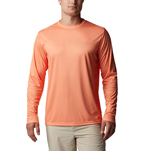 Columbia Men's Terminal Tackle PFG Fish Flag Long Sleeve Shirt, Moisture Wicking, Sun Protection, Bright Nectar/Vivid Blue, XX-Large