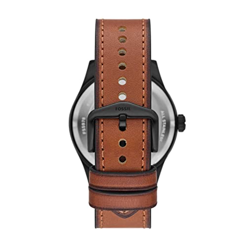 Fossil Men's Defender Solar-Powered Stainless Steel and Leather Watch, Color: Black, Brown (Model: FS5978)