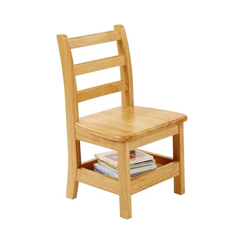ECR4Kids Three Rung Ladderback Chair with Storage, 12in Seat Height, Classroom Seating, Natural, 2-Pack