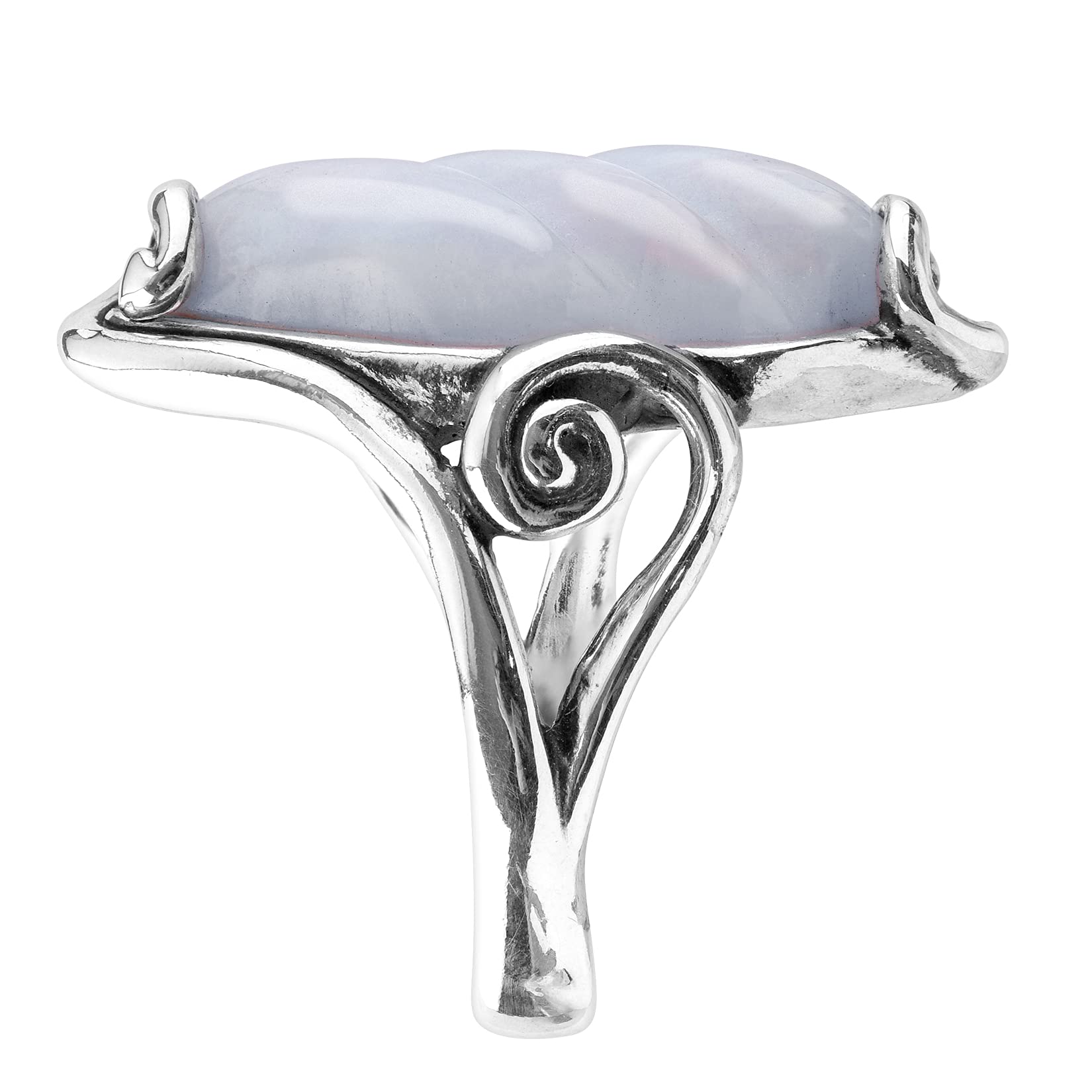 Carolyn Pollack Sterling Blue Lace Agate Carved Gemstone Ring Size 07
