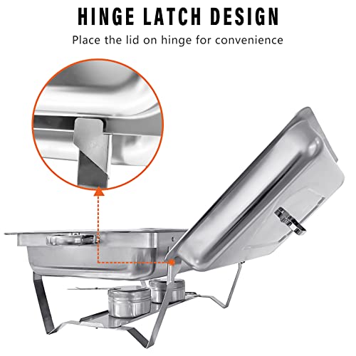 JSTUOKE Chafing Dish Buffet Set, 8QT 2 Pack, Stainless Steel Chafer, Rectangle Catering Warmer Server w/Lid Water Pan Folding Stand Fuel Tray Holder Spoon Clip, Each Serves 8 People Minimum