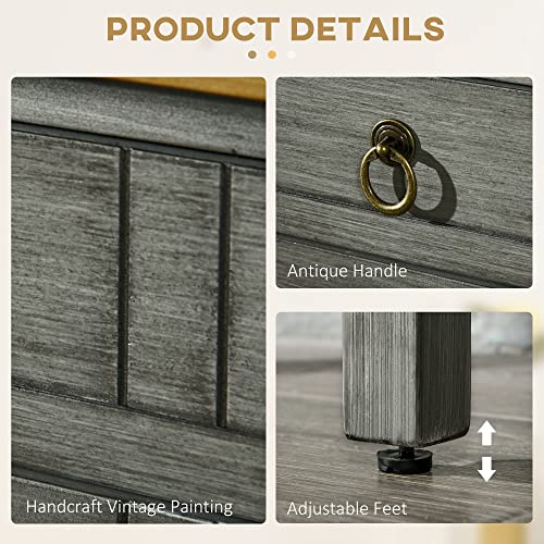 HOMCOM Vintage Console Table Retro Entryway Table with 2 Drawers for Living Room and Hallway - Grey