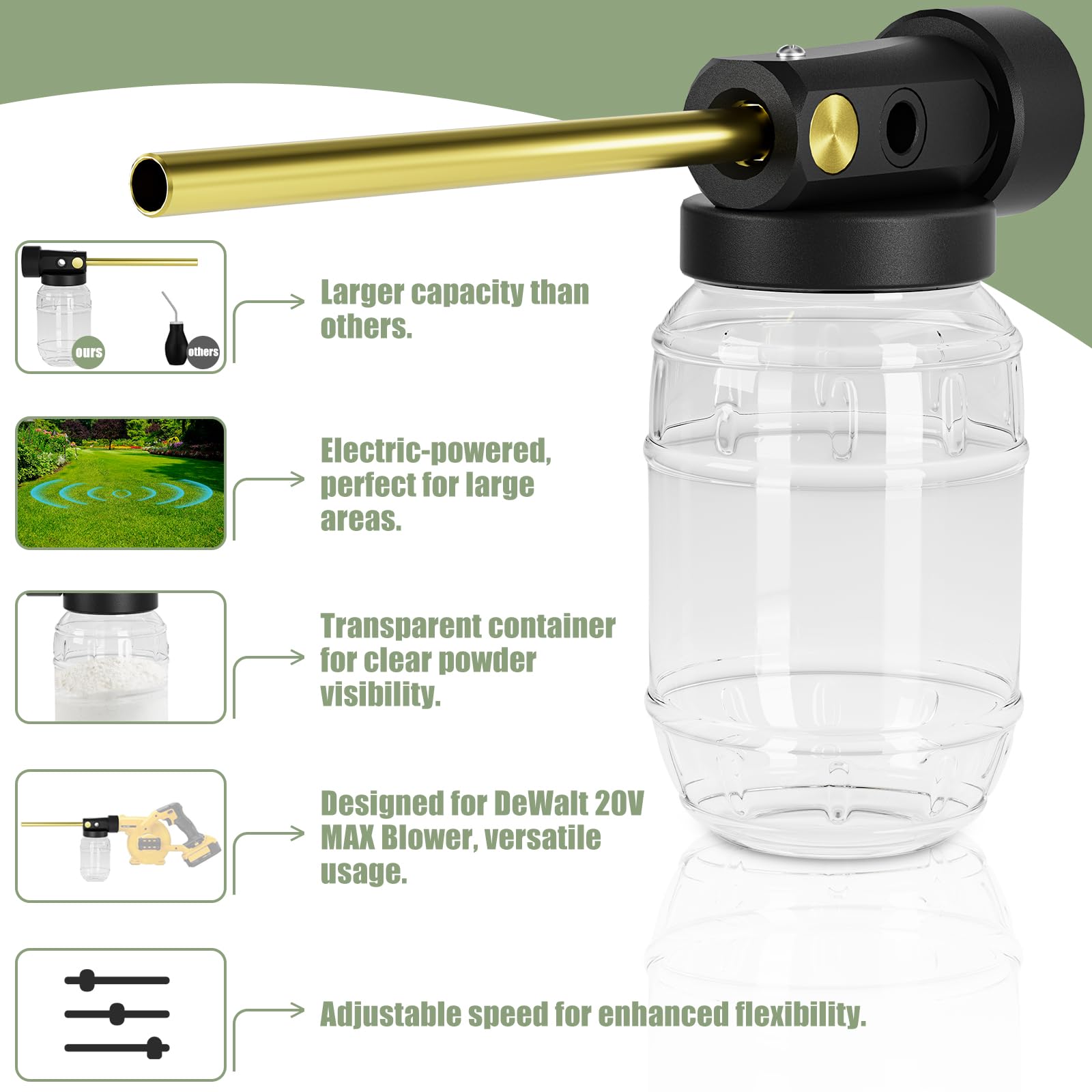 Dinftin Garden Dust Applicator – Diatomaceous Earth Powder Duster Sprayer for Plants and Gardens, Perfectly for DeWalt 20V MAX Blower DCE100B(Machine not Included)