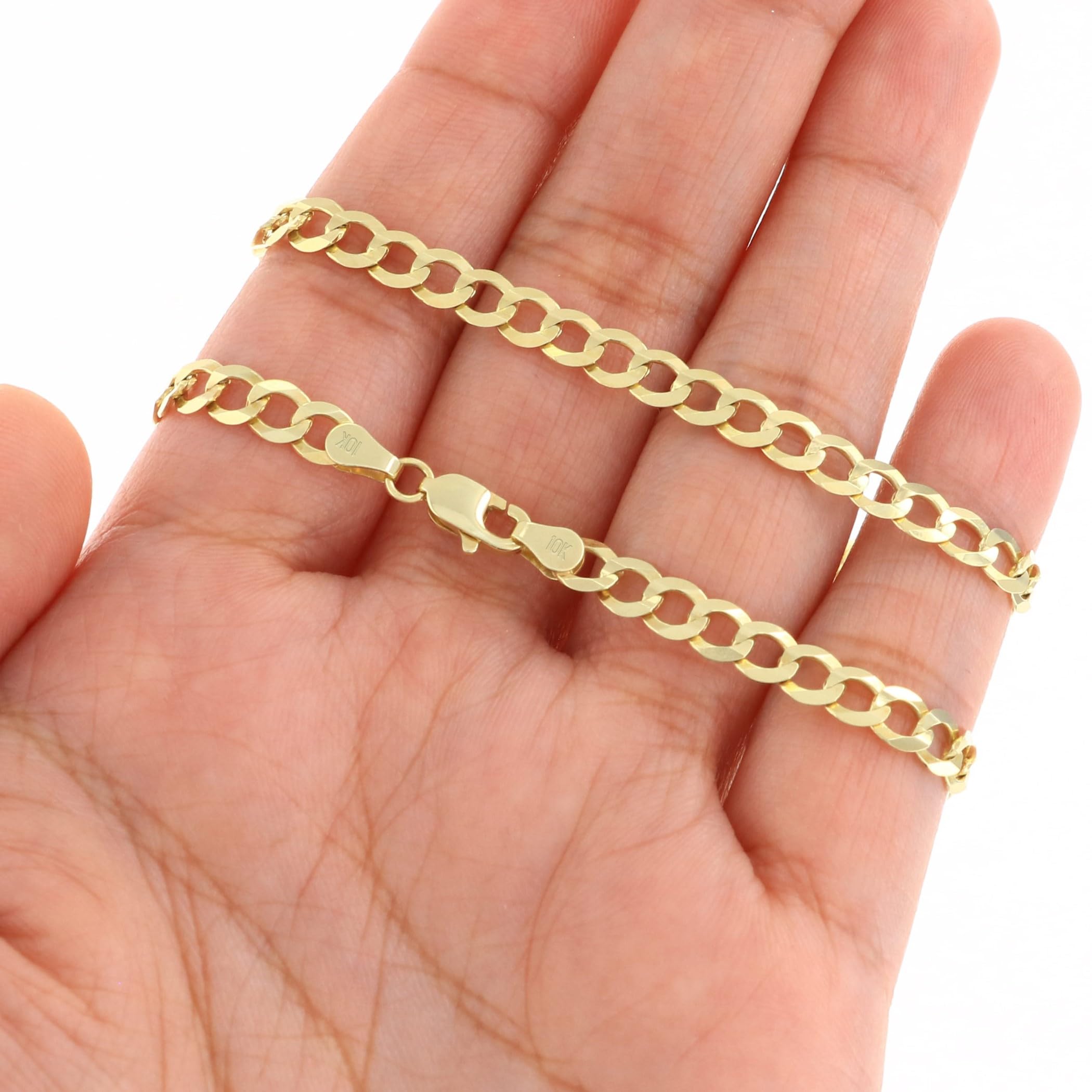 Nuragold 10k Yellow Gold 5mm Solid Cuban Curb Link Chain Pendant Necklace, Mens Womens Jewelry 16" 18" 20" 22" 24" 26" 28" 30"