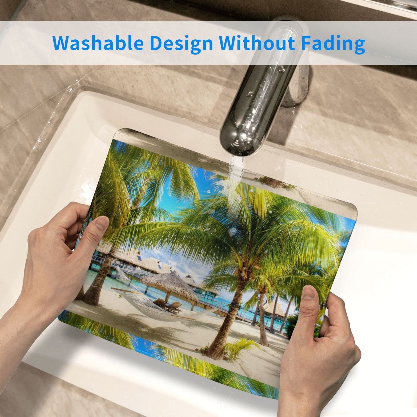 Tropical Beach Scenery Mouse Padwith Stitched Edges and Non-Slip Rubber Base for Laptop Computers Gaming Office or Home