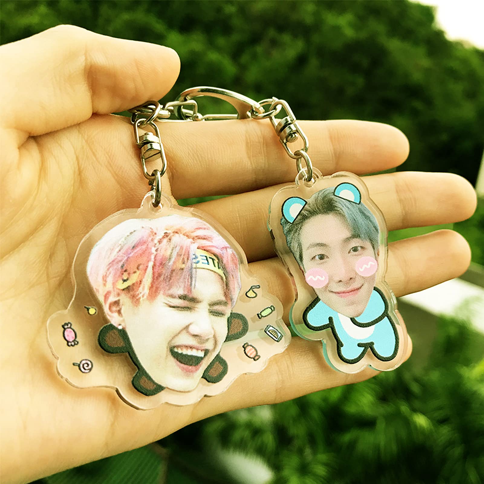 BTS Cute Cartoon Key Ring Kpop Acrylic Bangtan Boys Keychain Gift for Army Daughter (7pcs), Small
