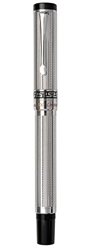 Xezo Tribune Pure Platinum Layered Diamond-Cut Fine Rollerball Pen, Weighty and Balanced, Individually Numbered (Tribune Platinum R), Silver, Black
