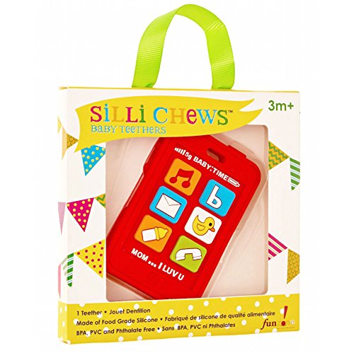 Silli Chews Phone Teether for Baby Phone Teething Toy Red Silicone Baby Teether Infant Pain Relief Apple iPhone Shaped Smart Phone | Cute Baby Cell Phone Silly Chew Toy
