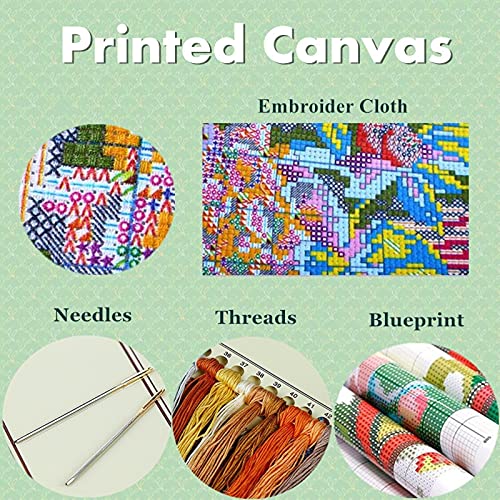 Joyhoor Cross Stitch Kits for Beginners Stamped Cross-Stitch Supplies Needlework preprint Embroidery Kits for Adults DIY Needlepoint Kits Embroidery Patterns 11CT-Datura Flowers 17.7×17.7 inch