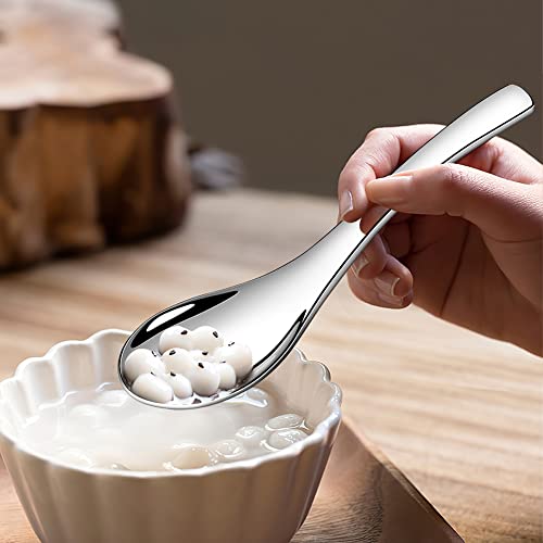 Soup Spoons, AOOSY 6 Pieces Stainless Steel Korean Spoons, Asian Soup Spoons, 6.3 inches Heavy Duty Asian Thick Short Handle Ramen Spoons for Soup Cereals, Chinese Spoon