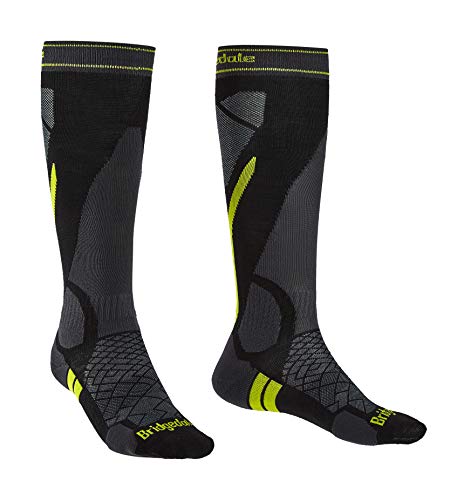 Bridgedale Men's Lightweight Ski Merino Endurance Socks, Medium, Black/Lime