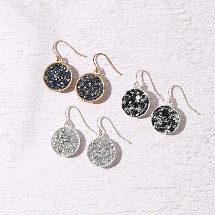 Bonaluna Sparkling & Glitter White & Black Crystal Rhinestone on Long Metal Dangle Earrings for Women