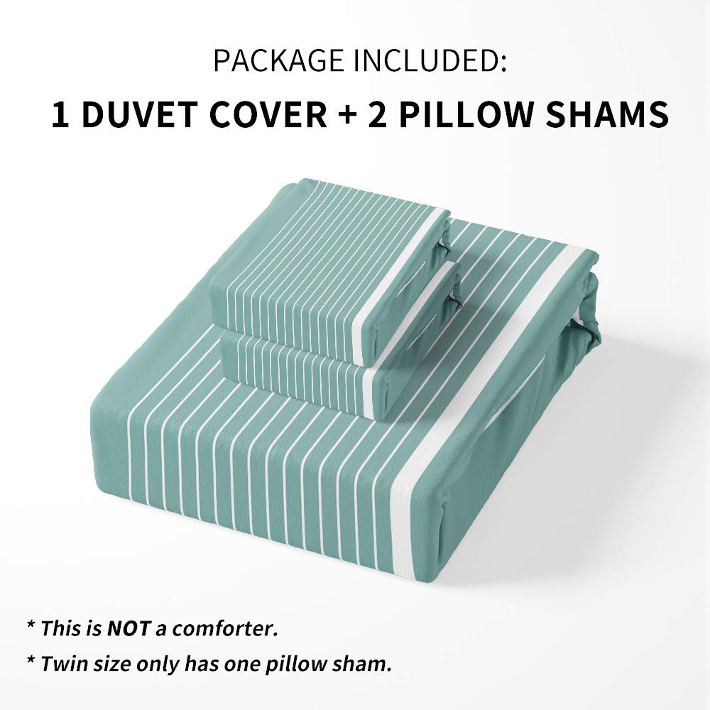 HYPREST Blue Striped Duvet Cover, 100% Cotton Duvet Cover Queen Soft Breathable Bedding Set
