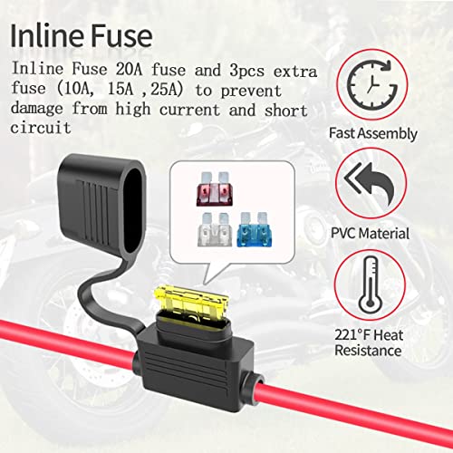 ELFCULB 12AWG SAE Power Socket Sidewall Port to O Ring,SAE Connector Extension Cable with 10A 15A 20A 25A Fuse,Compatible for Solar Generator Battery Charger (5FT)