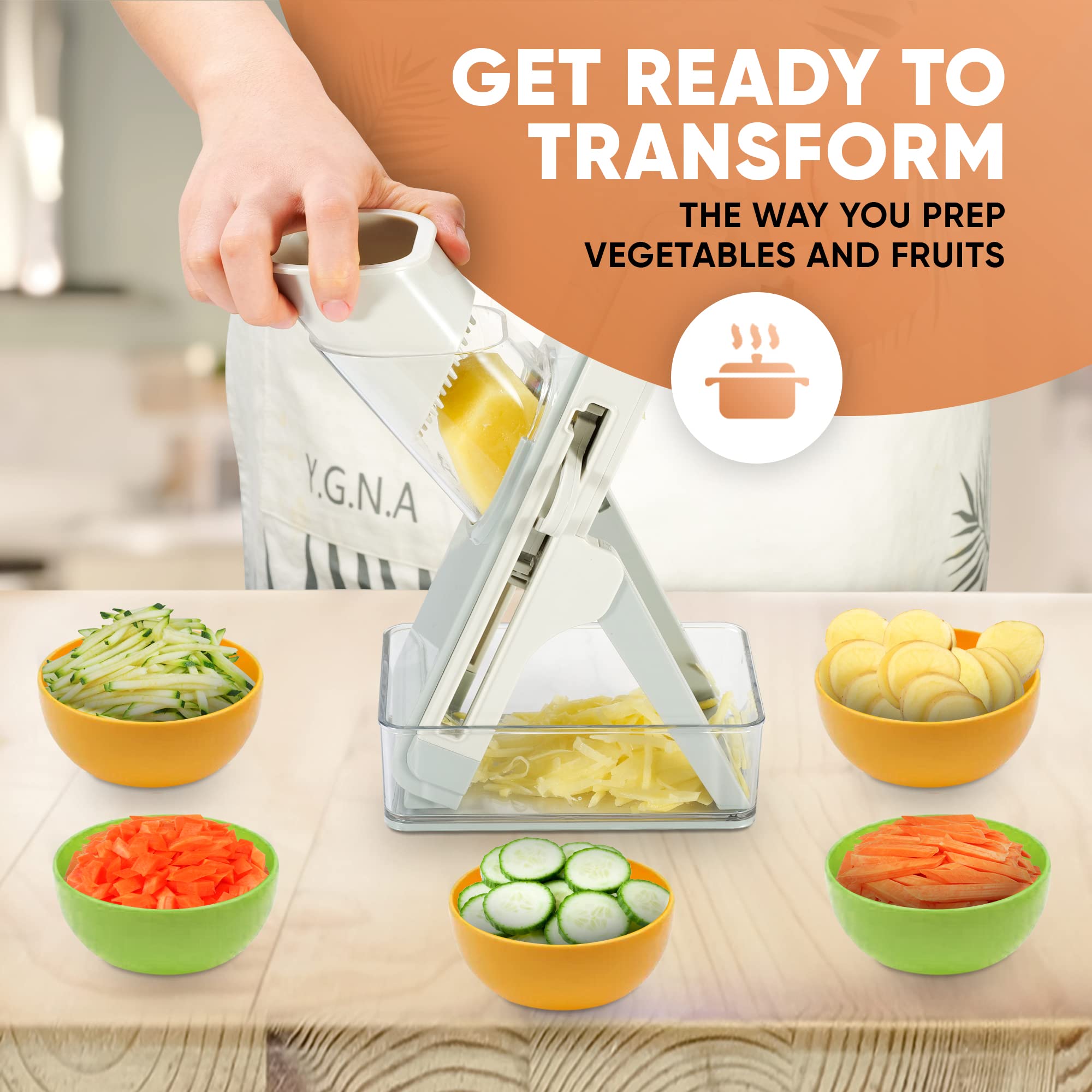 Brieftons Safe Mandoline Slicer for Kitchen, Injury-Free Design, 3 Cutting Modes & 2 Thickness Levels to Slice, Dice, Chop, Julienne Vegetables, with Container/Lid, Cleaning Brush & 5 Recipe Ebooks