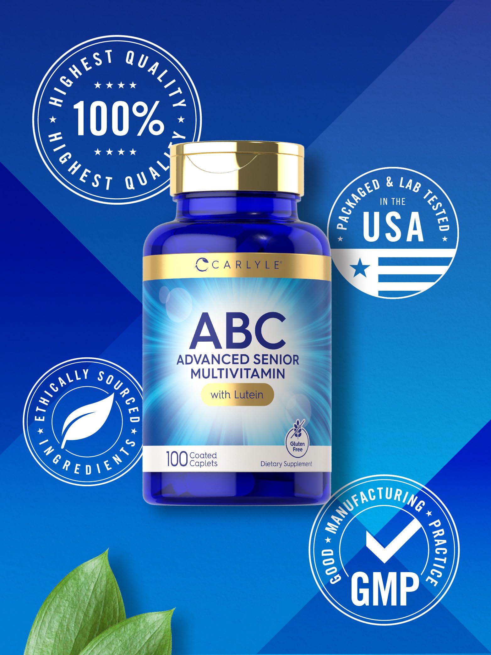Carlyle Senior Multivitamin for Over 60 | 100 Caplets | with Lutein & Lycopene | ABC Advanced Supplement for Men and Women | Non-GMO, Gluten Free