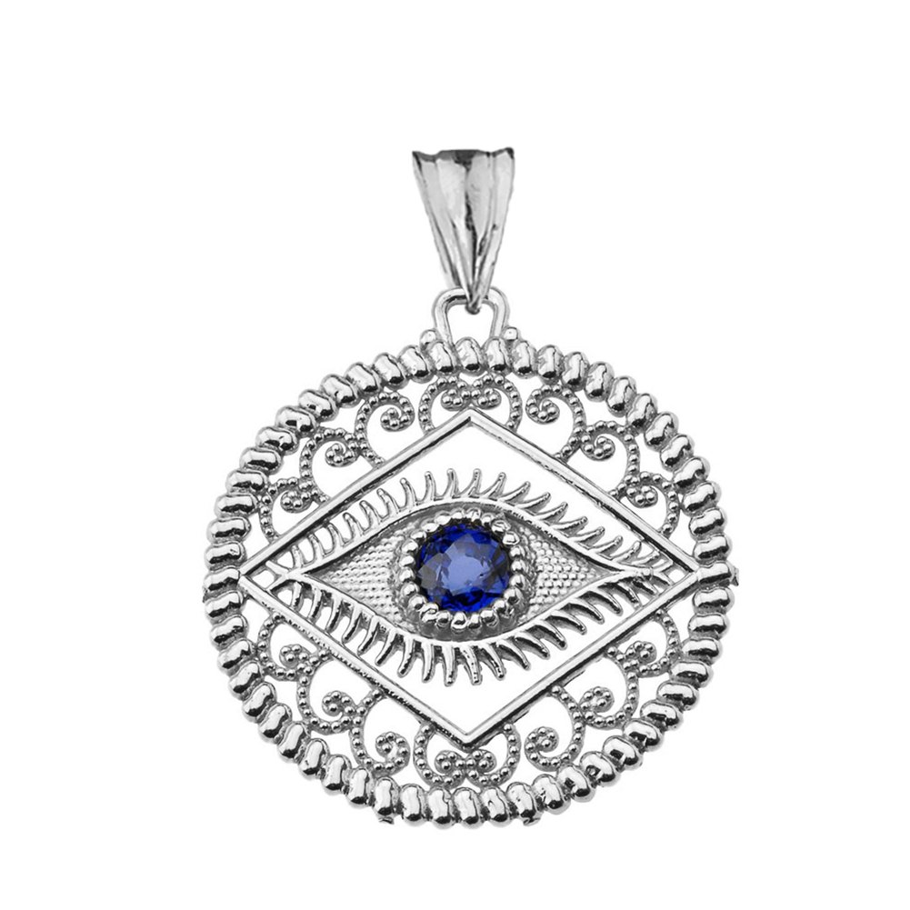 Claddagh Gold Exquisite Sterling Silver Evil Eye Filigree Charm Pendant with Blue Center