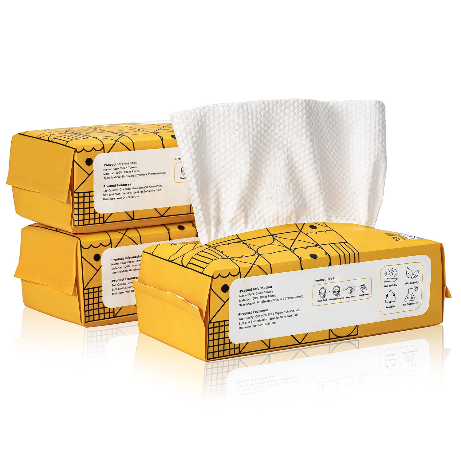 Disposable Face Towel, Facial Tissues, Wet Dry Face Cloths, Biodegradable Clean Towels, Makeup Remover Wipes Ultra Soft for Sensitive Skin, Extra Thick for Cleansing, Skincare and Makeup Removing