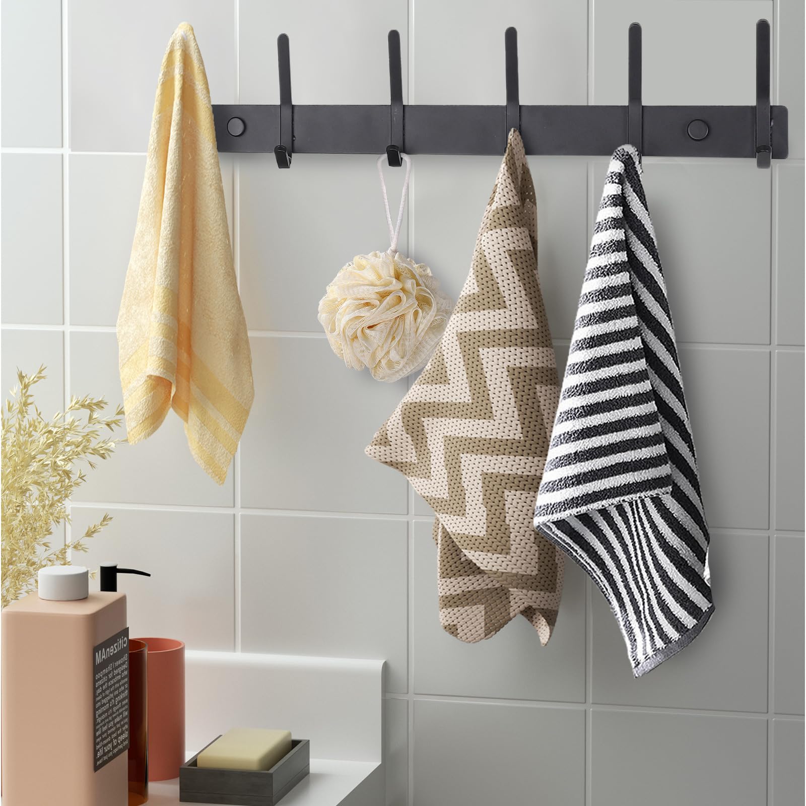 Coat Rack Wall Mounted with 6 Hooks,2 Pack Stainless Steel Coat Hooks for Hanging Coats,Heavy Duty Wall Hooks for Kitchen,Balcony, Bathroom,Living Room,and More