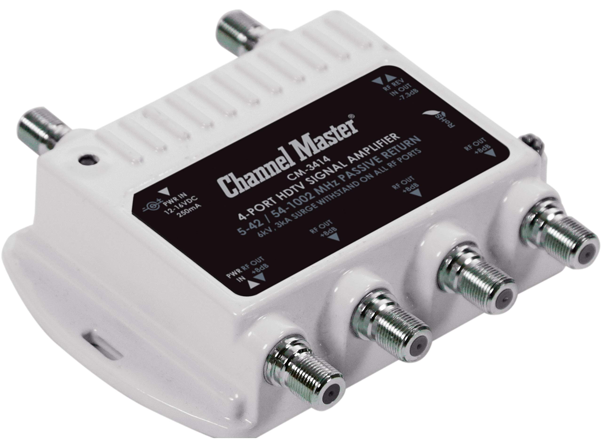 Channel Master Ultra Mini 4 TV Antenna Amplifier, TV Antenna Signal Booster with 4 Outputs for Connecting Antenna or Cable TV to Multiple Televisions (CM-3414),White