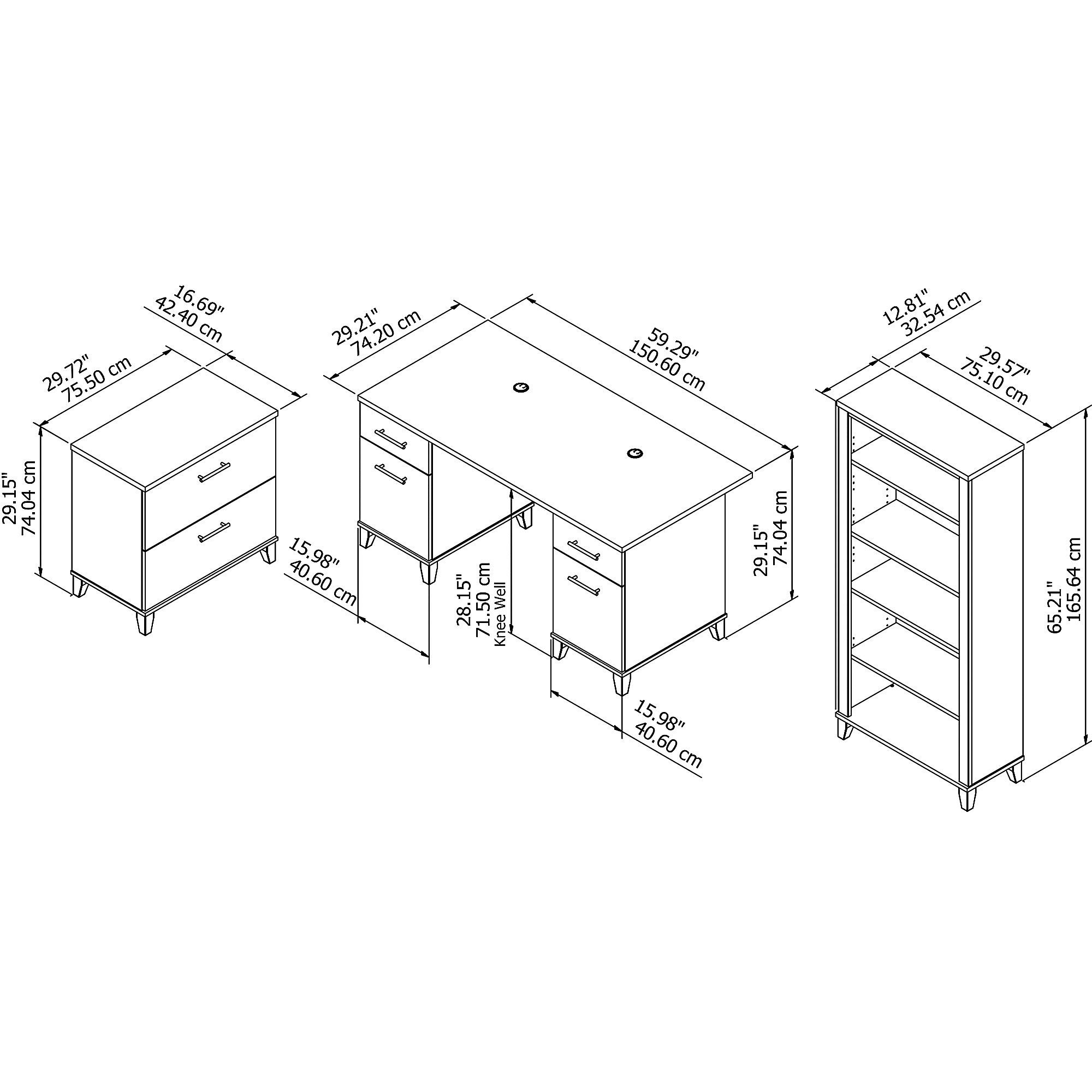 Bush Furniture Somerset 60W Office Desk with Lateral File Cabinet and 5 Shelf Bookcase in Ash Gray