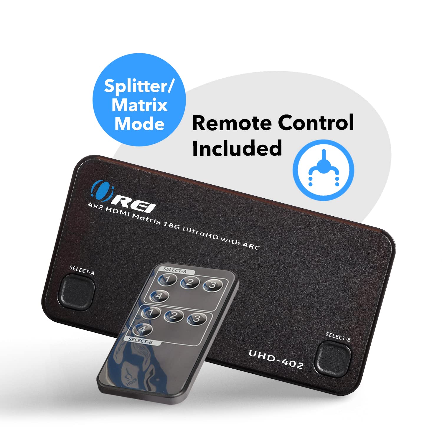 OREI 4K HDMI Matrix Switch 4 X 2, Switcher 18G UltraHD with Arc Supports upto 4K @ 60Hz & 1080P IR Remote Control - Full Matrix Selection (UHD-402)