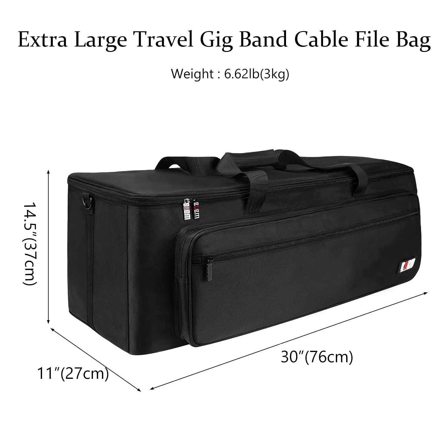 BUBM 30"x11"x14.5" Extra Large Travel Gig Band Cable File Bag,with double separate bags, Musical instrument Cable & Accessories Organizer Gig Bag/Soft Case(Black)