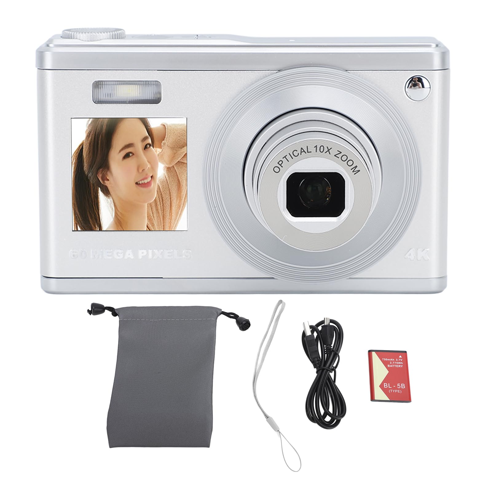 Compact Camera, Autofocus Digital Camera Dual HD IPS Screen with Built in Flash for Photography (Silver)