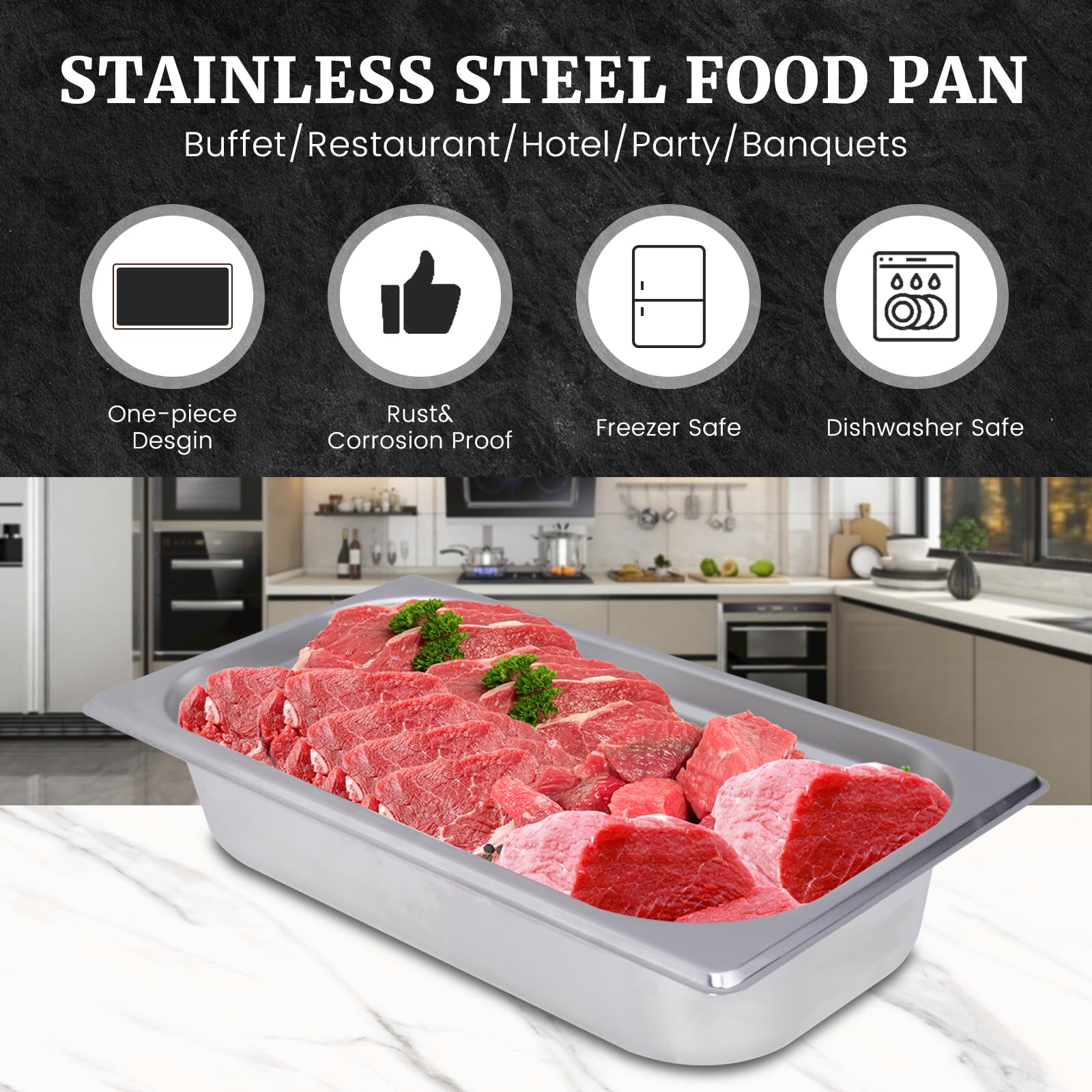 Hakka 1/3 Size Hotel Pans 2.5inch Deep Stainless Steel Small Steam Table Pans 6Pack Commercial Gastronorm Catering Food containers for Restaurant, Hotel, Buffet,Party