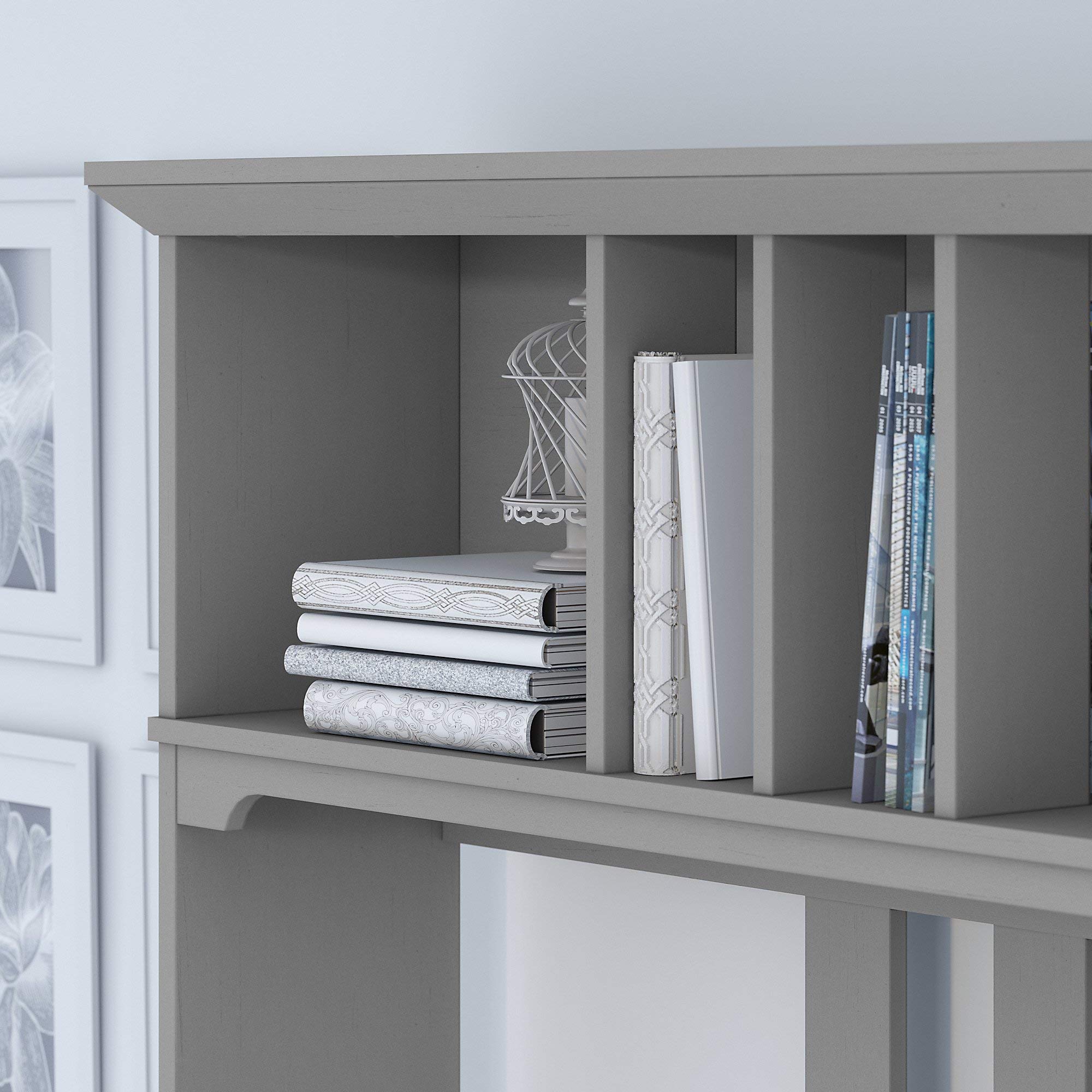 Bush Furniture Salinas L Shaped Desk with Hutch in Cape Cod Gray | Corner Table with Drawers and Storage for Home Office