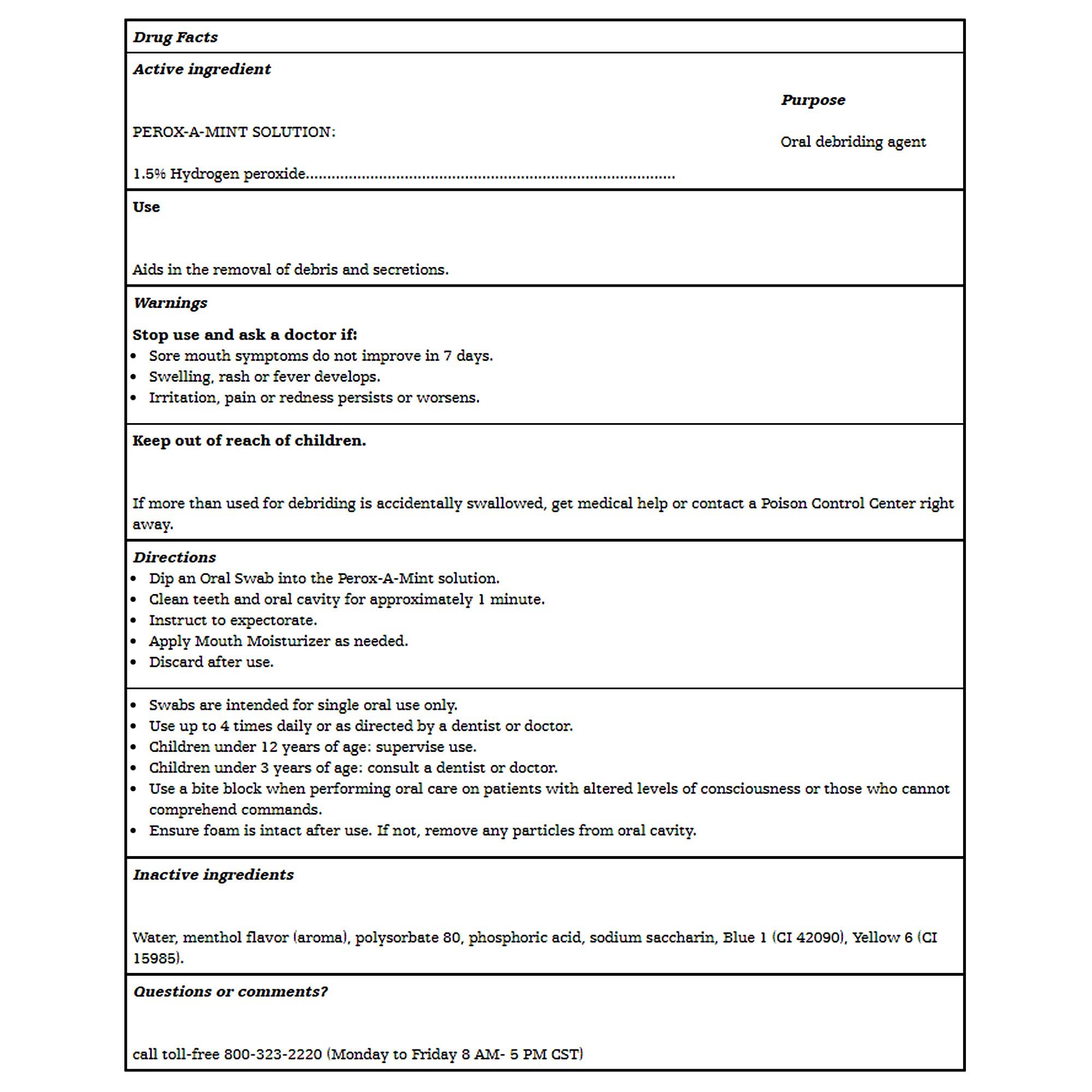 Toothette Short Term Swab System With Perox-A-Mint Solution