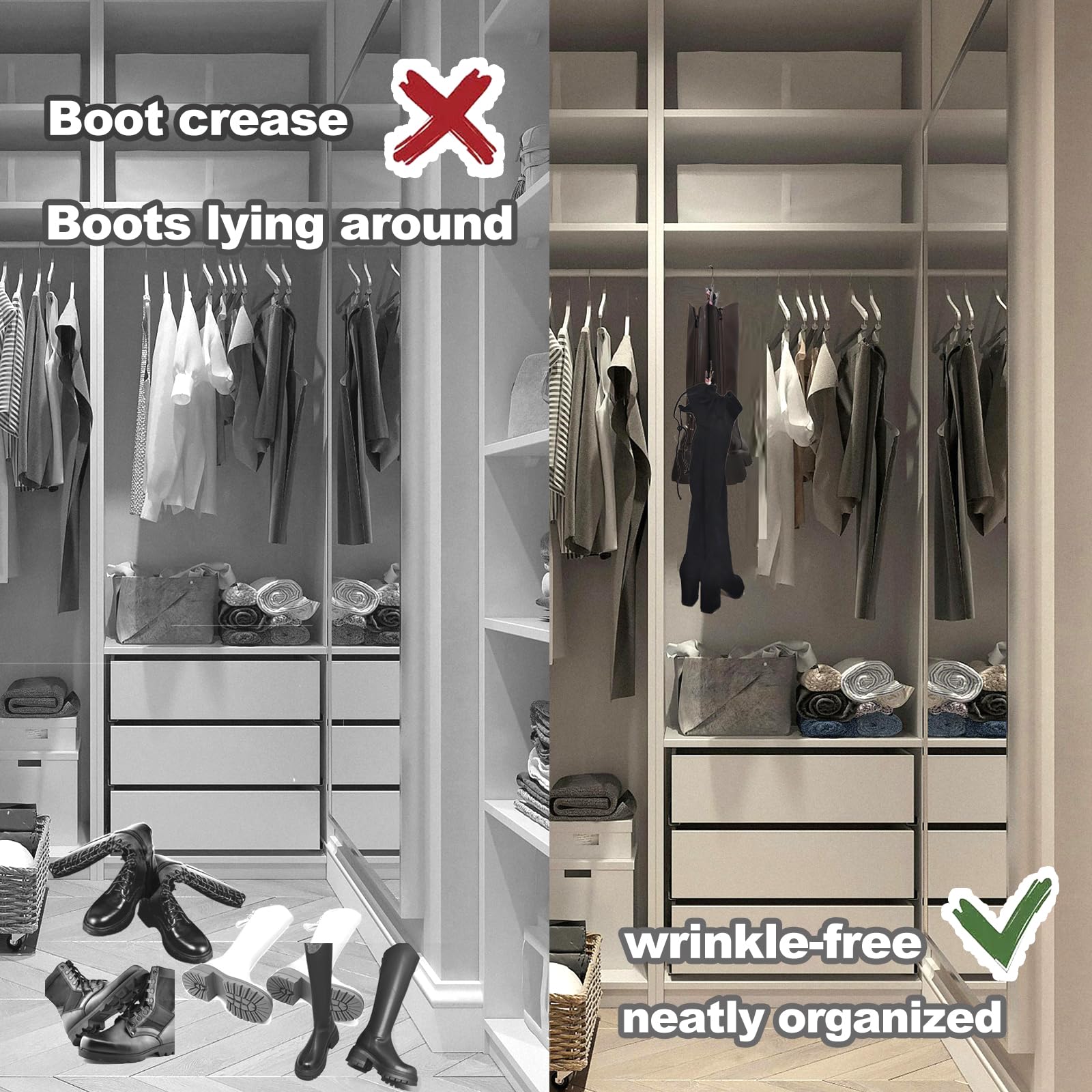 Enlivczom Boot Storage, Lightweight and Convenient Boot Organizer, Boot Holder for Hanging Boots Vertically, Two Free Lanyards (White Single Clip Circle)