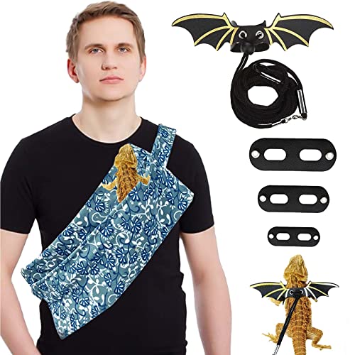 GSPNGFGI Adjustable Lizards Sling Carrier, Bearded Dragon Sling, Bearded Dragon Carrier with Harness for Lizards, Guinea Pig and Small Pets Reptile Carrier Safety Outdoor Walking